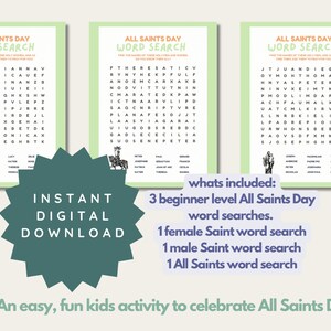 All Saints Day Word Search for Kids, All Saints Day Game Activity, Kids ...
