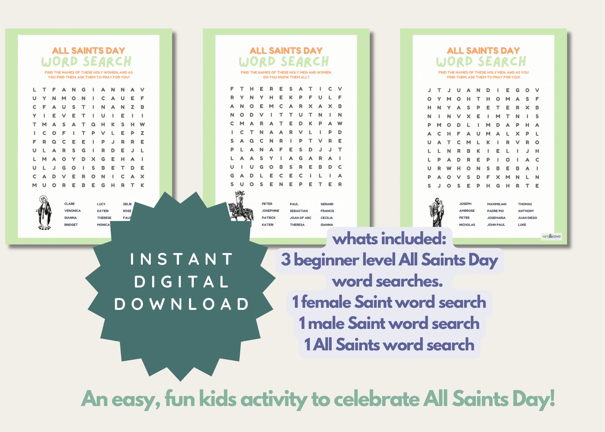 All Saints Day Word Search for Kids, All Saints Day Game Activity, Kids ...