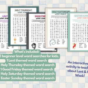 Lent and Holy Week Word Search Pack for Kids, Good Friday Holy Thursday ...