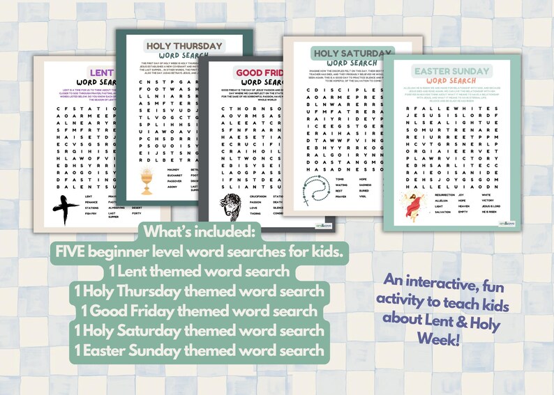 Lent and Holy Week Word Search Pack for Kids, Good Friday Holy Thursday ...