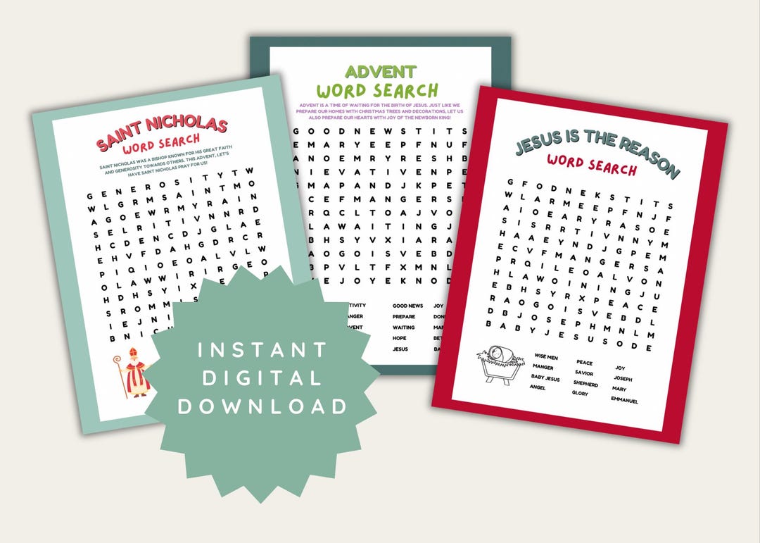 Advent Word Search for Kids, Advent Game Activity, Kids Advent Game ...