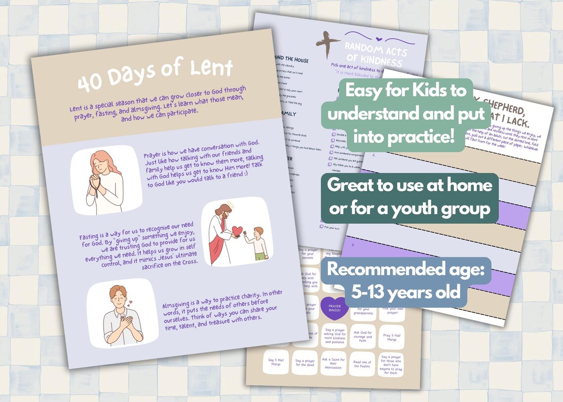 Catholic Kids Lent Activity Printable Download, Prayer Fasting ...