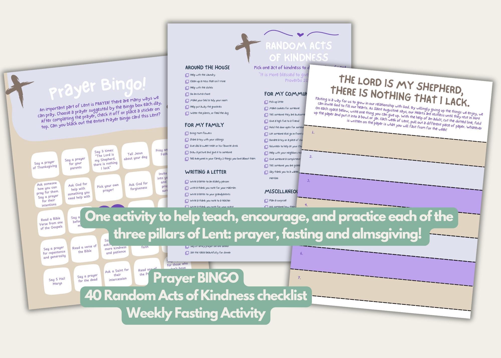 Catholic Kids Lent Activity Printable Download, Prayer Fasting ...