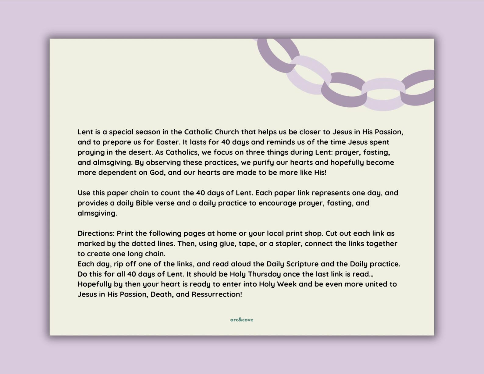 40 Days of Lent Paper Chain Activity for Catholics, Catholic Kids Lent ...
