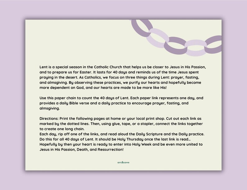 40 Days of Lent Paper Chain Activity for Catholics, Catholic Kids Lent ...