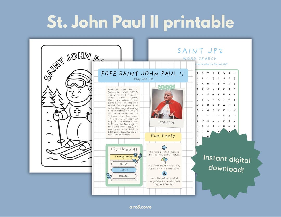 Saint John Paul II Activity, Printable Catholic Worksheets, All Saints ...