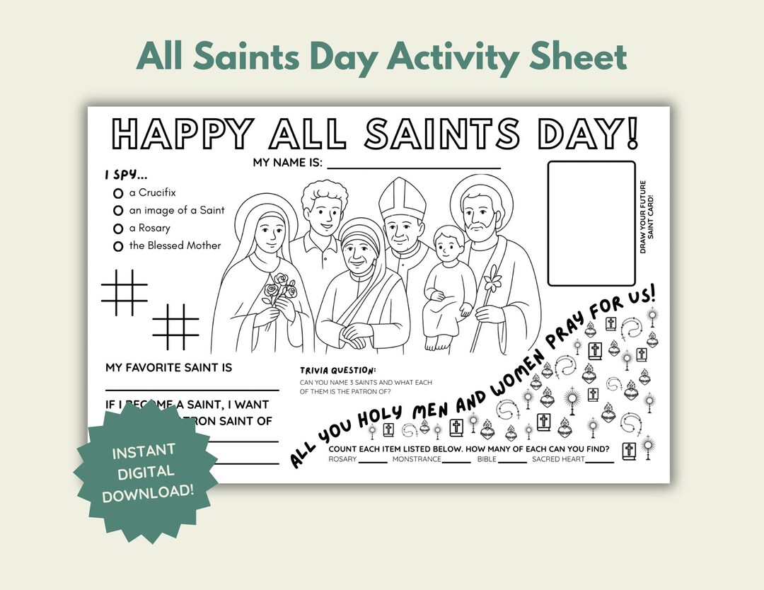 All Saints Day Activity Placemat, Saint Party Decor, Catholic All ...