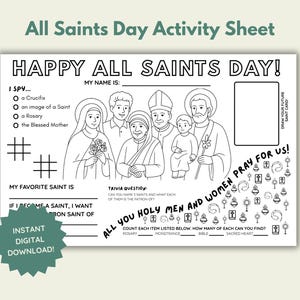 All Saints Day Activity Placemat, Saint Party Decor, Catholic All ...