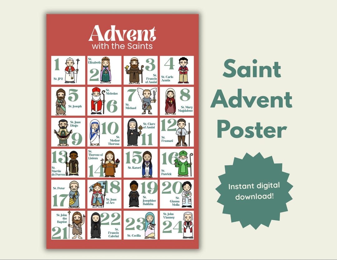 Saint Advent Calendar, Advent With the Saints, Advent Poster, Catholic ...