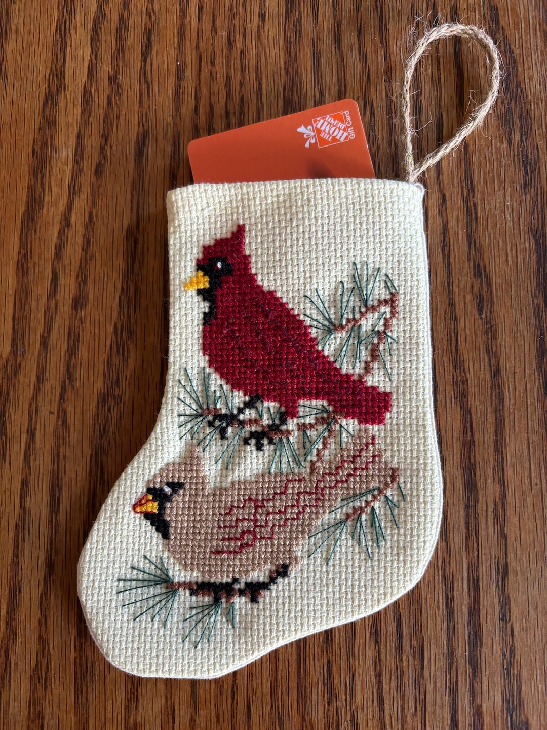 Cardinals, Christmas Stocking, Hand Cross Stitched, Bauble Stocking ...