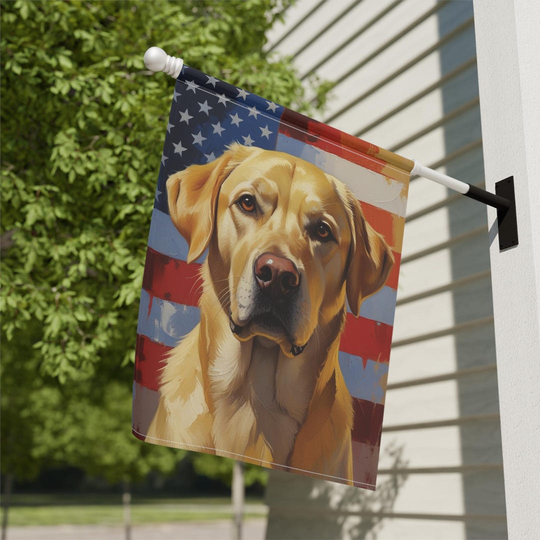 Yellow Lab With American Flag Background - Garden Banner, Pet Lover ...