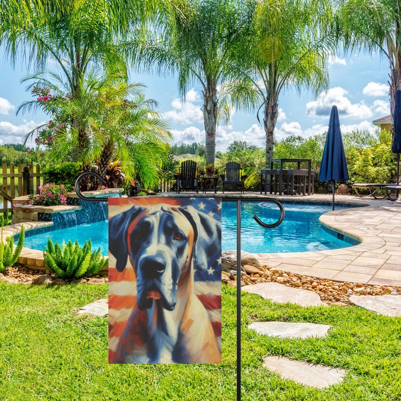 Great Dane With American Flag Background - Garden Banner, Pet Lover ...