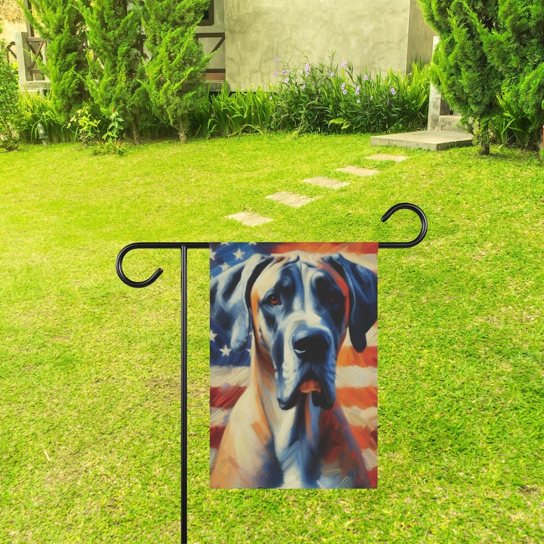 Great Dane With American Flag Background - Garden Banner, Pet Lover ...