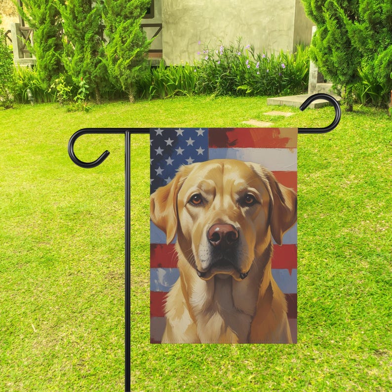 Yellow Lab With American Flag Background - Garden Banner, Pet Lover ...