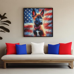 Belgian Malinois / Shepherd Puppy With American Flag Background, Matte ...