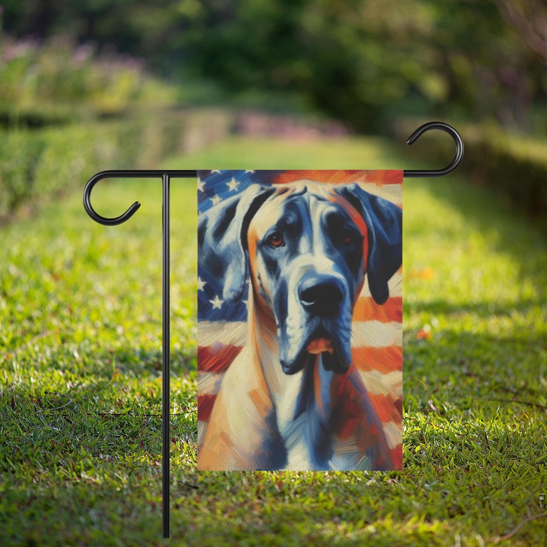 Great Dane With American Flag Background - Garden Banner, Pet Lover ...