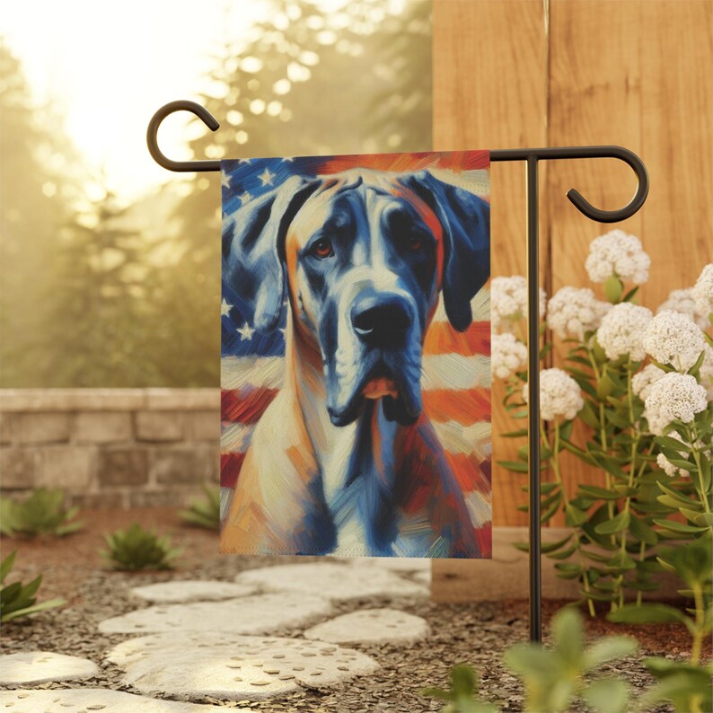 Great Dane With American Flag Background - Garden Banner, Pet Lover ...