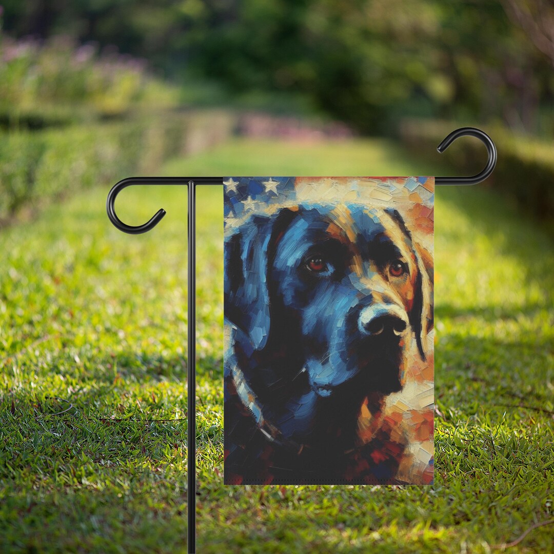 Black Labrador Retriever With American Flag Background - Garden Banner ...