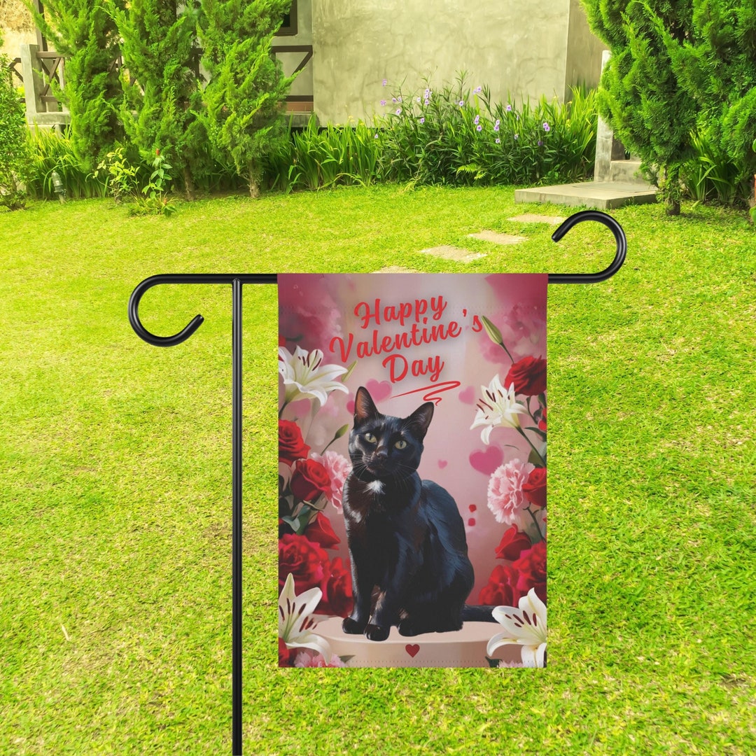 Banner, Black Shorthaired Cat Happy Valentine's Day Wall Hanging ...