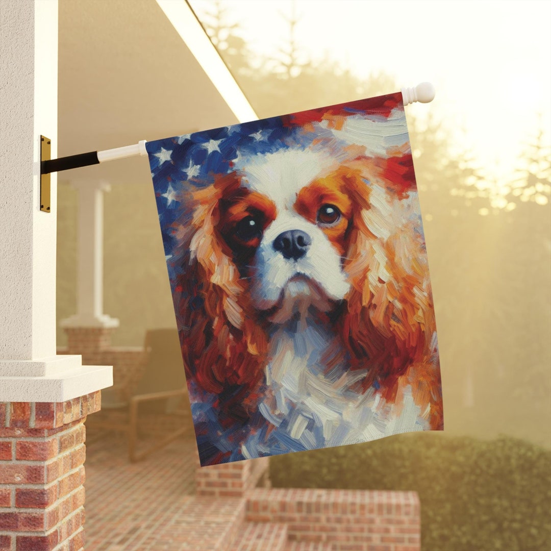 Cavalier King Charles Spaniel Garden Flag, Patriotic Portrait Banner ...
