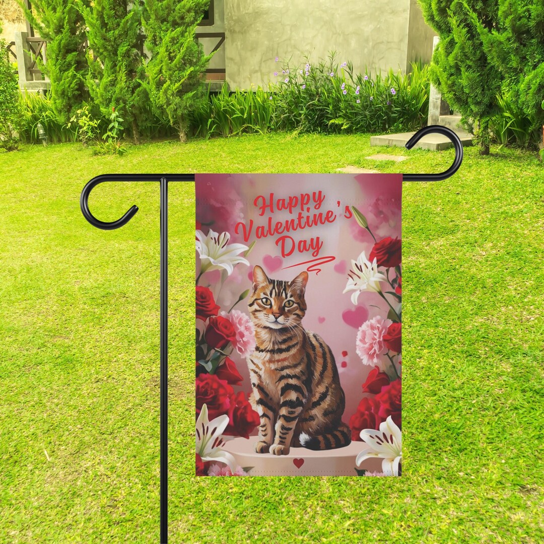 Banner, Bengal Cat Happy Valentine's Day Wall Hanging, Garden Flag ...