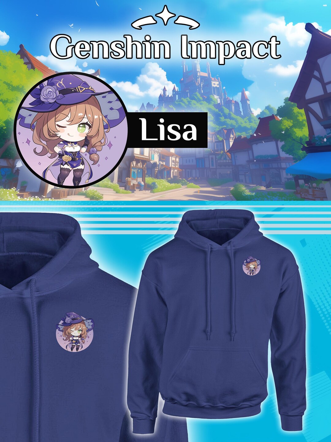 Lisa Genshin Impact Chibi Hoodie Front Print Exclusive Gamer Merch ...