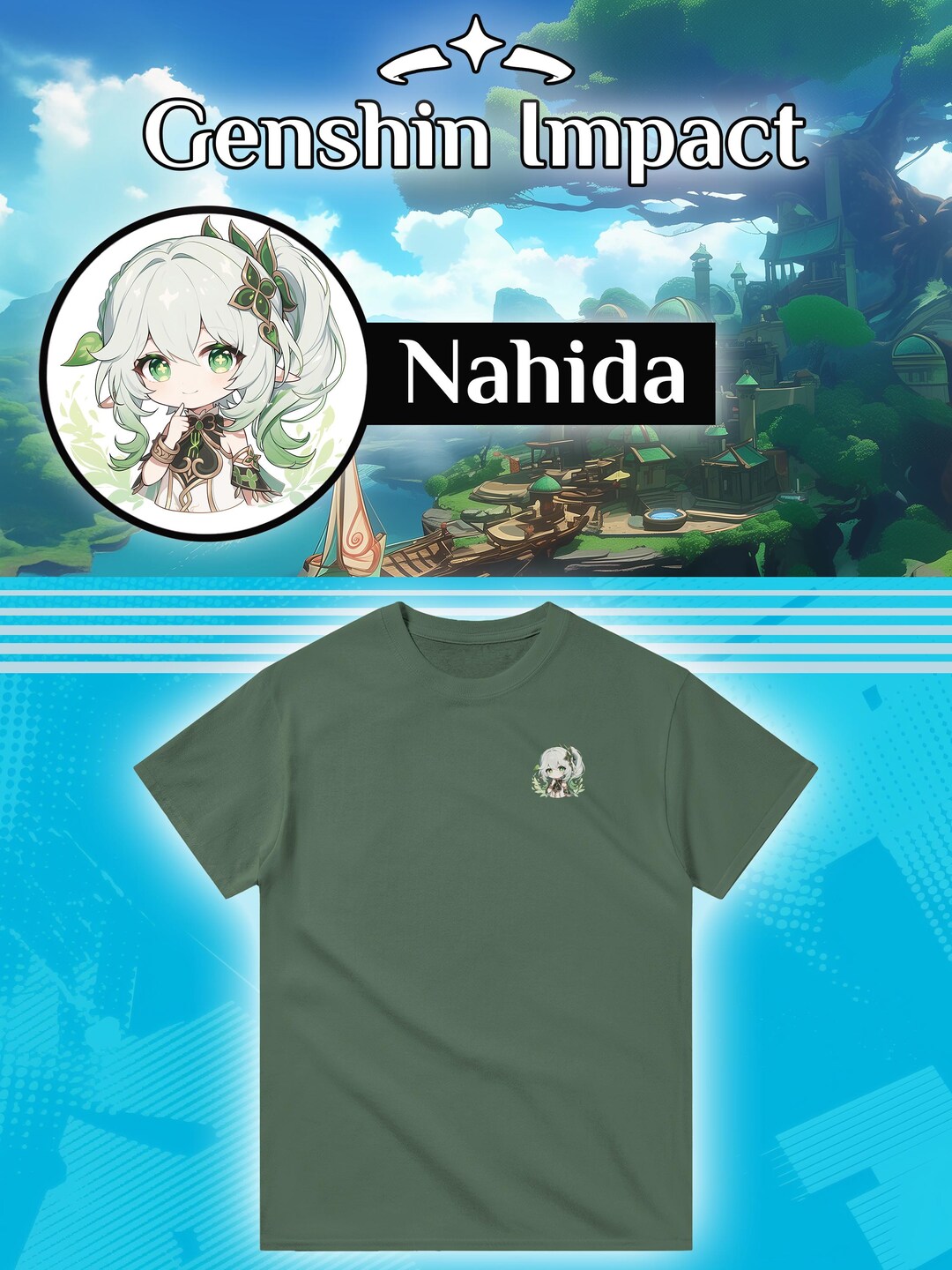 Nahida Genshin Impact Chibi T-shirt Front Print Exclusive Gamer Merch ...