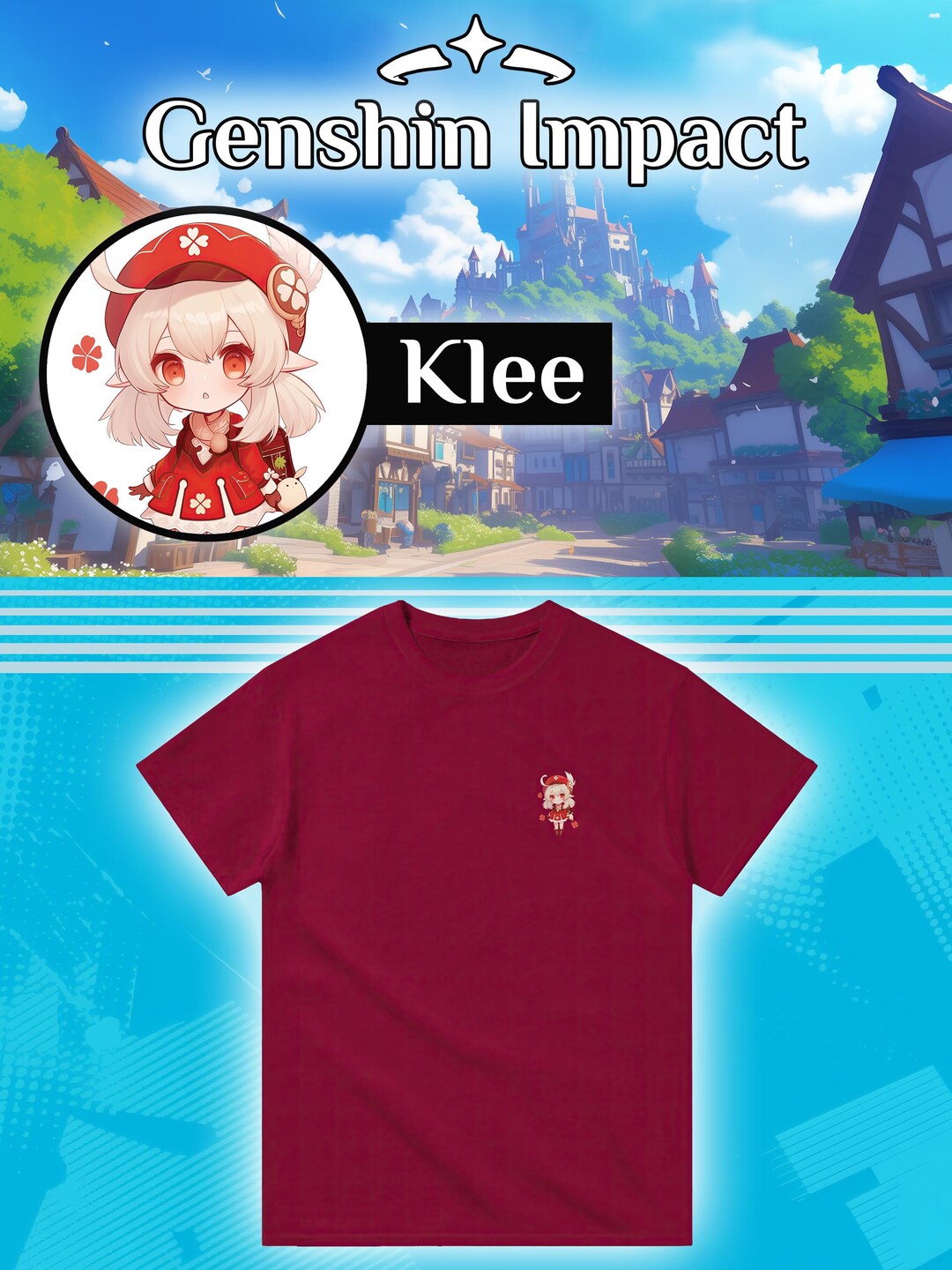 Klee Genshin Impact Chibi T-shirt Front Print Exclusive Gamer Merch ...