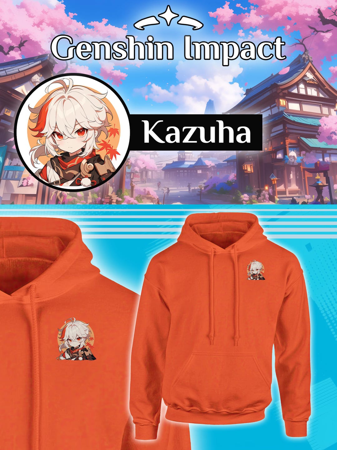 Kazuha Genshin Impact Chibi Hoodie Front Print Exclusive Gamer Merch ...