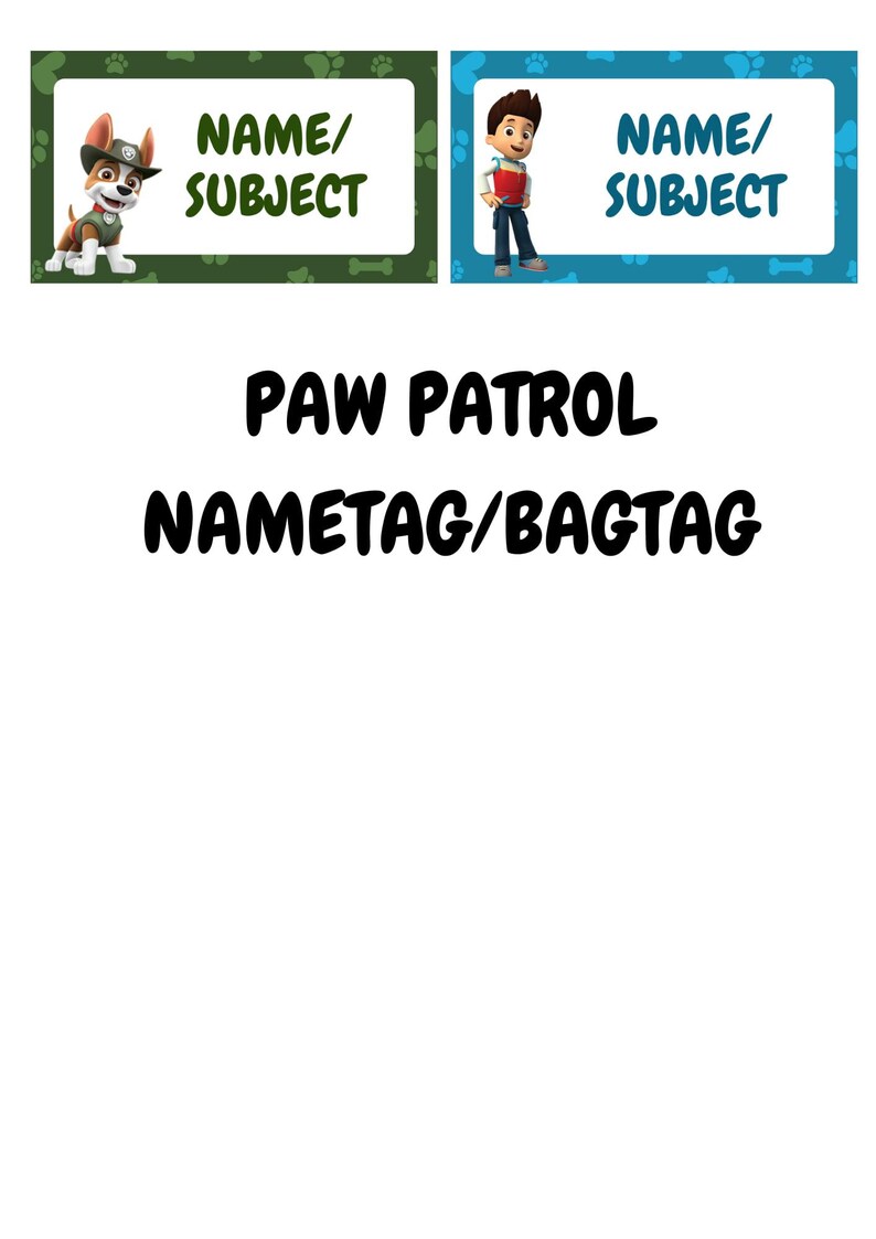 Customizable Paw Patrol Name & Subject Tags DIGITAL LINK - Etsy