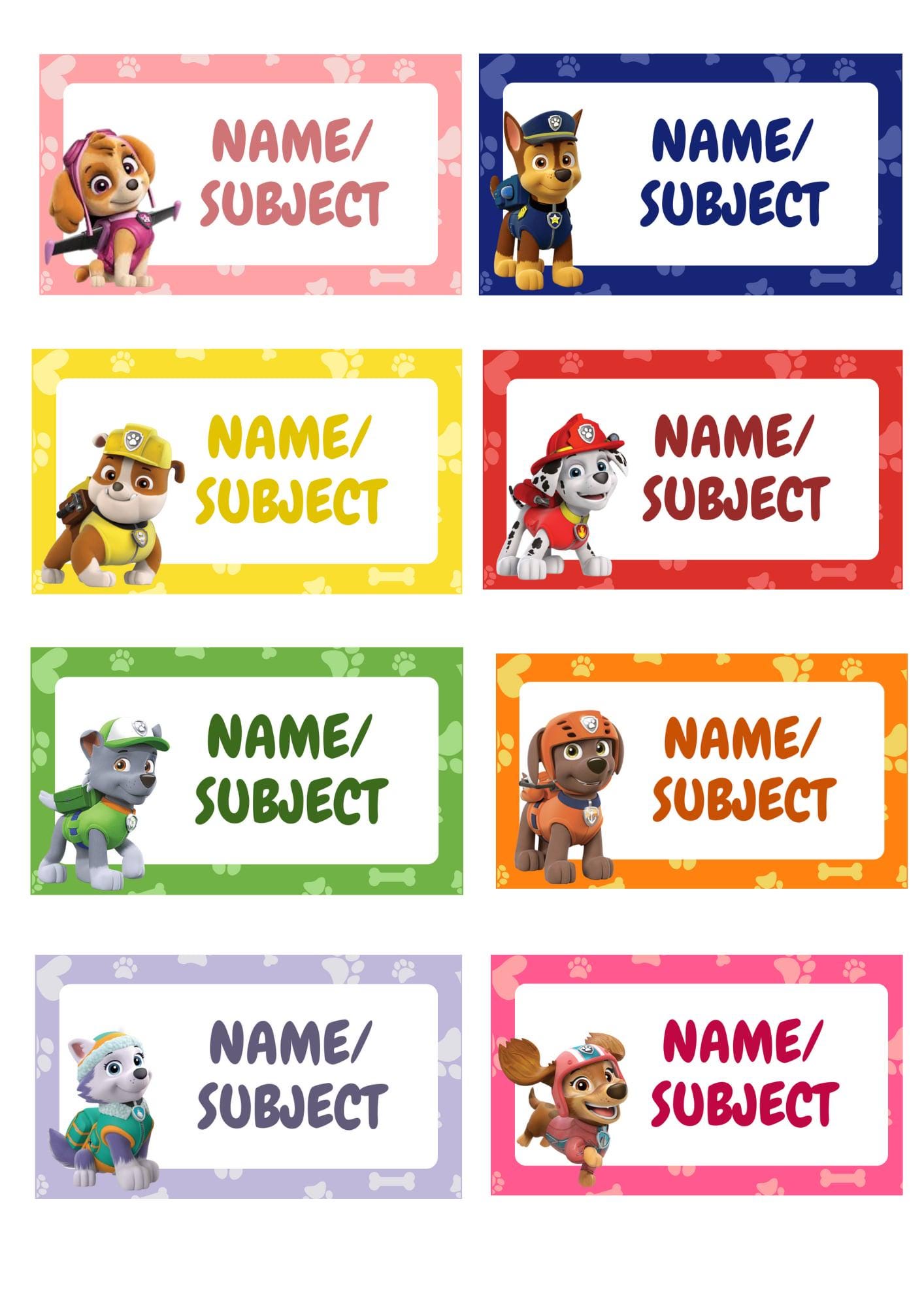 Customizable Paw Patrol Name & Subject Tags DIGITAL LINK - Etsy