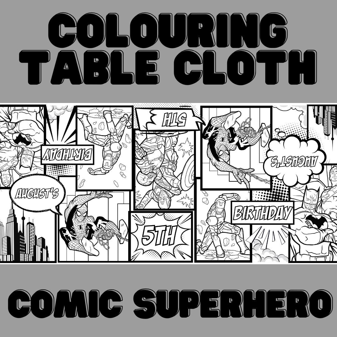 COMIC STRIP SUPERHERO Personalized Giant Paper Colouringtable Cloth ...