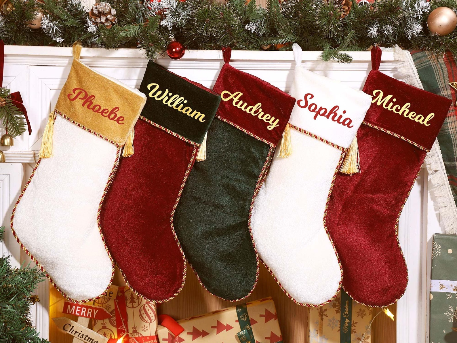 Personalized Velvet Christmas Stockings With Name: Monogrammed Stocking ...