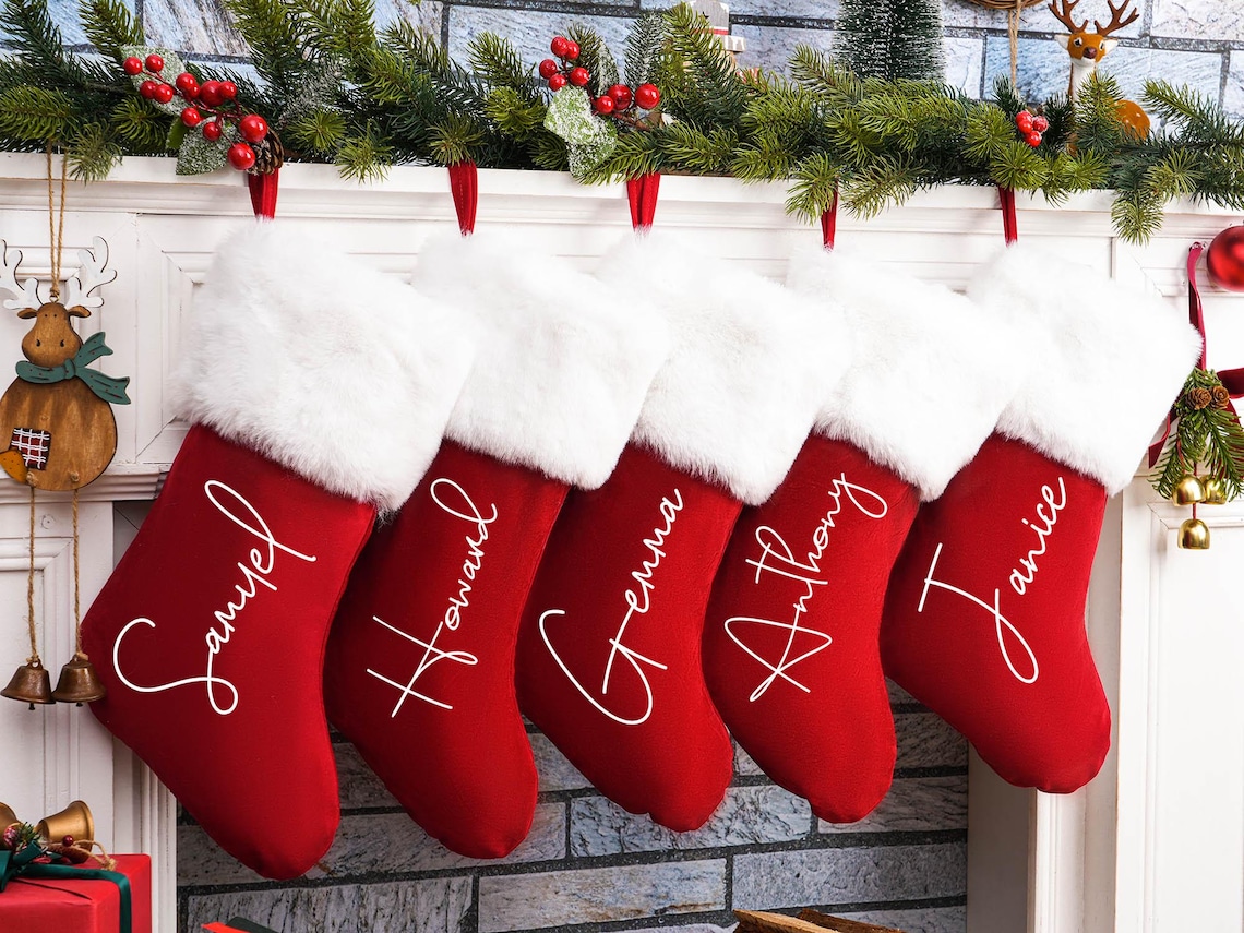Red Velvet Christmas Stockings,red Plush Christmas Stockings,custom ...
