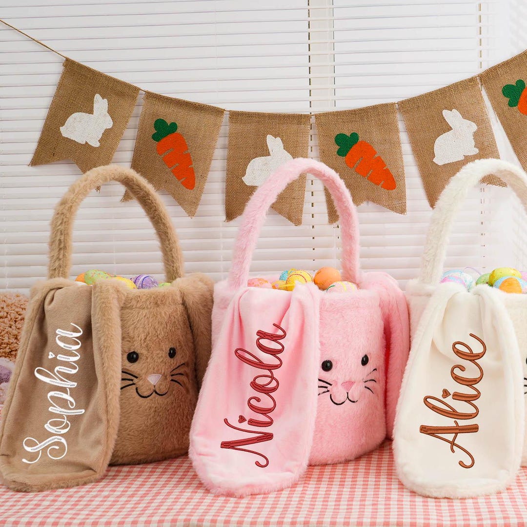 Custom Plush Easter Basket,embroidered Easter Bunny Basket With Name ...