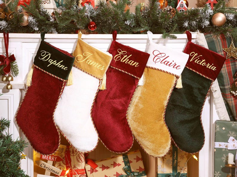 Personalized Velvet Christmas Stockings With Name: Monogrammed Stocking ...