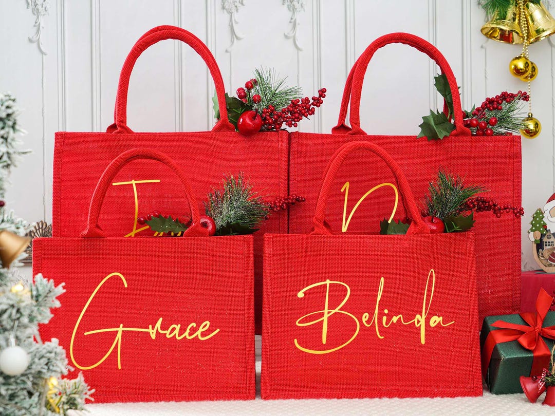 Personalized Burlap Christmas Bag,red Tote Bag,christmas Gift Bag ...