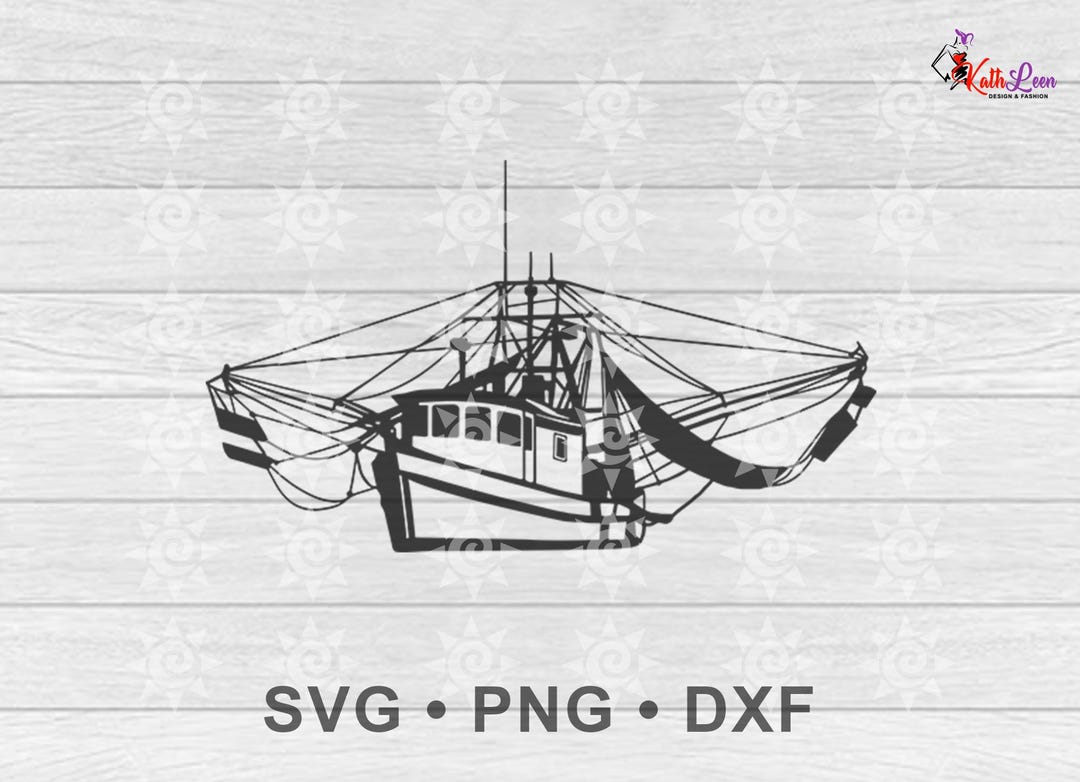 Shrimp Boat SVG | Fishing Trawler PNG DXF | Commercial Fishing Vector ...