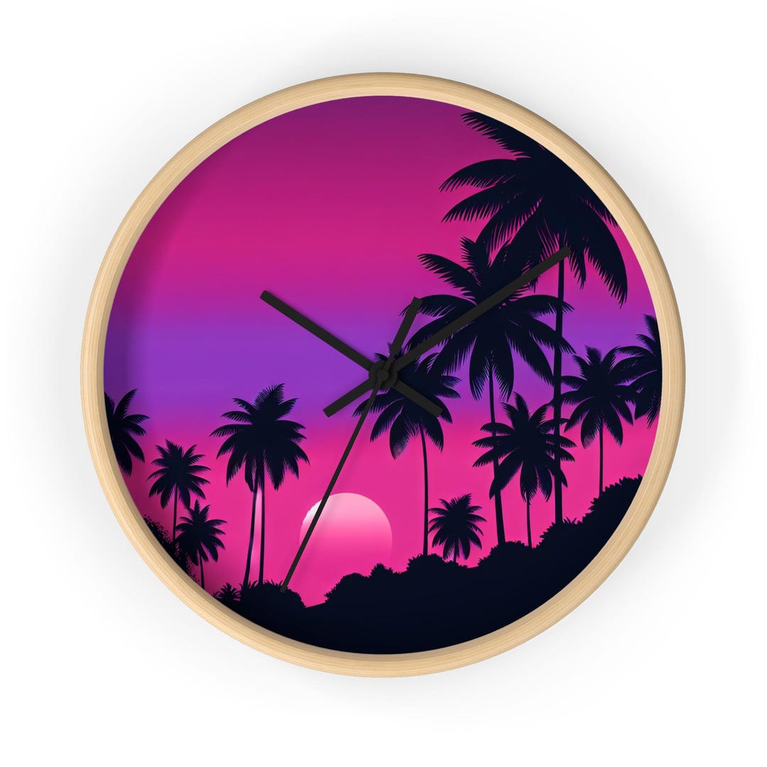 Sunset Palm Tree Wall Clock, Tropical Art Decor, Hawaiian Home Decor ...