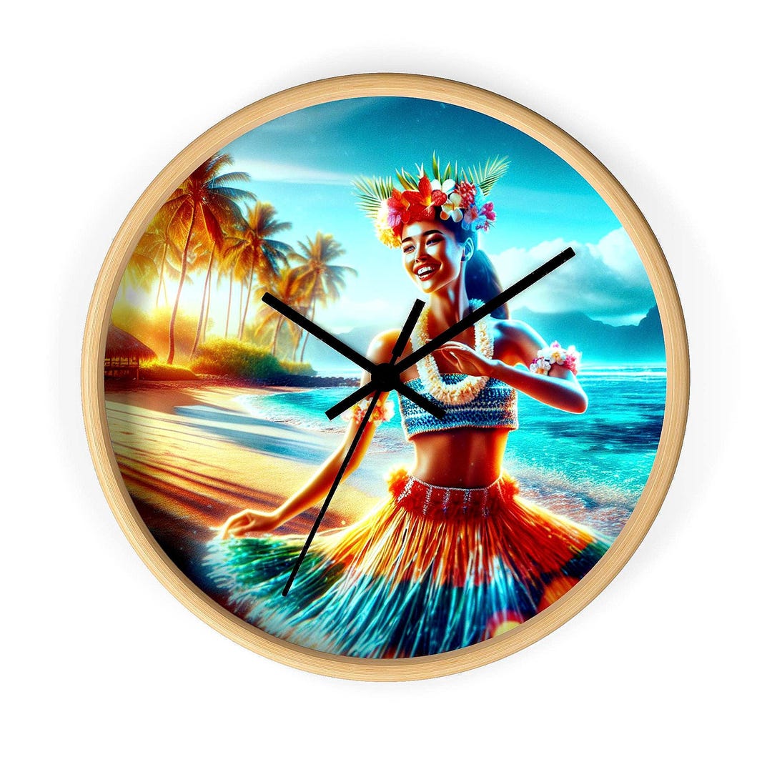 Wall Clock Circle Clock Hula Girl Clock Hawaiian Clock Wall Art Clock ...