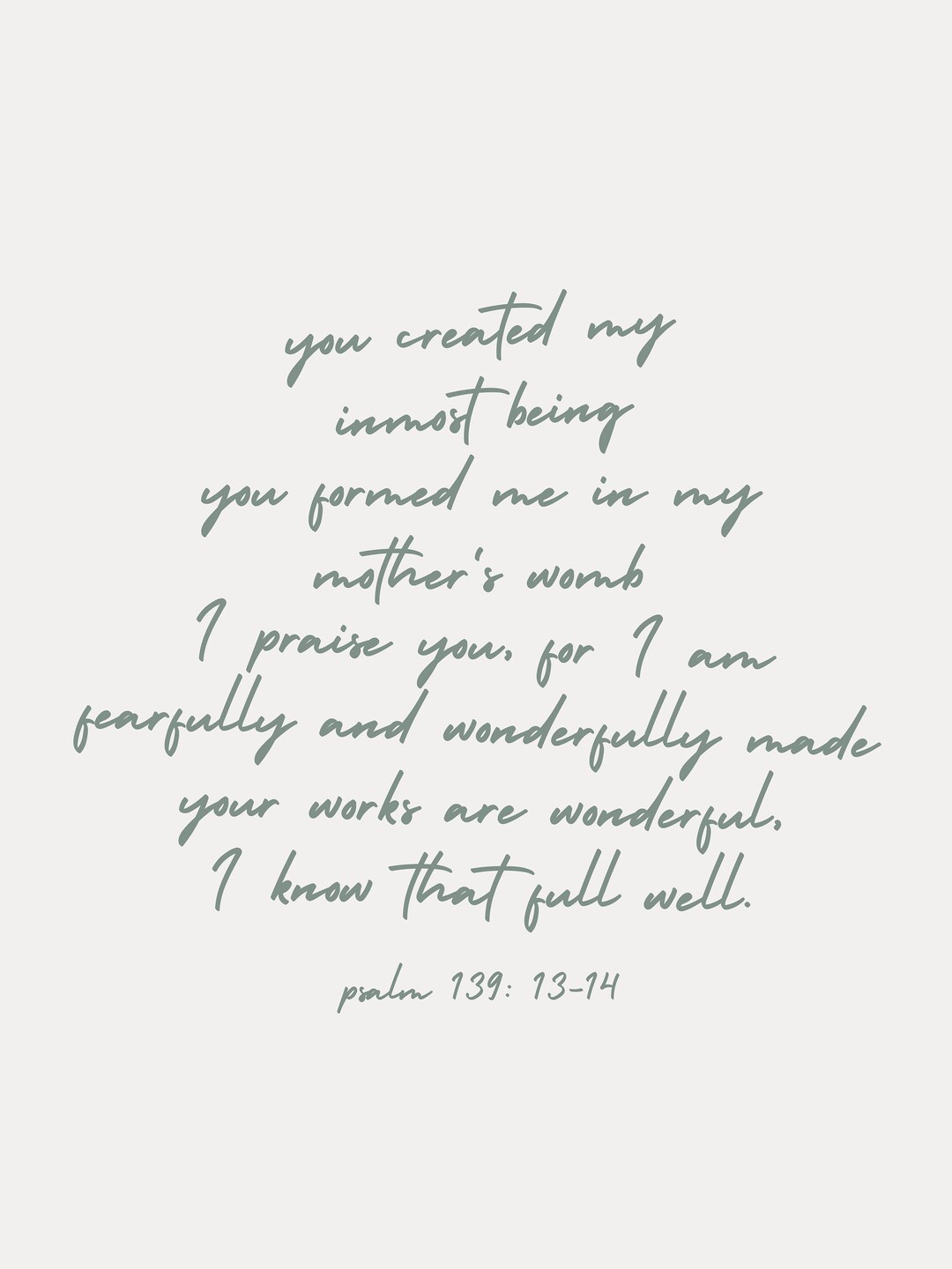 Psalm 139:13-14 Digital Art Design, Digital Download (white Background, Bluish-green Lettering ...