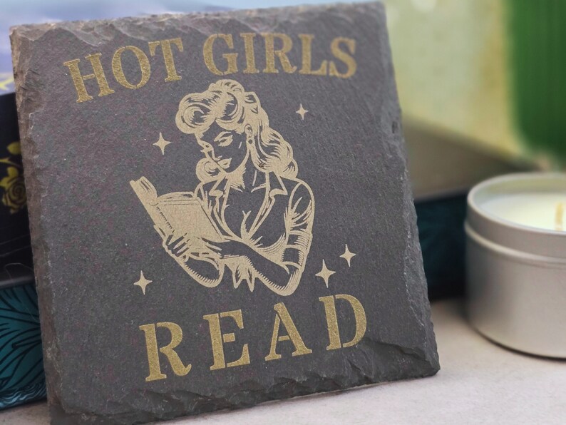 Hot Girls Read Slate Coaster, Gold Laser Engraved Gift for Book Lover ...