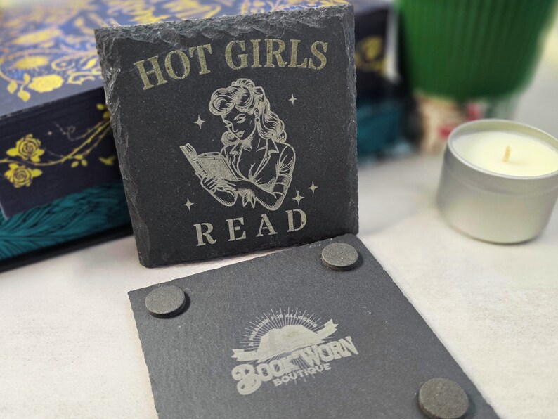 Hot Girls Read Slate Coaster, Gold Laser Engraved Gift for Book Lover ...