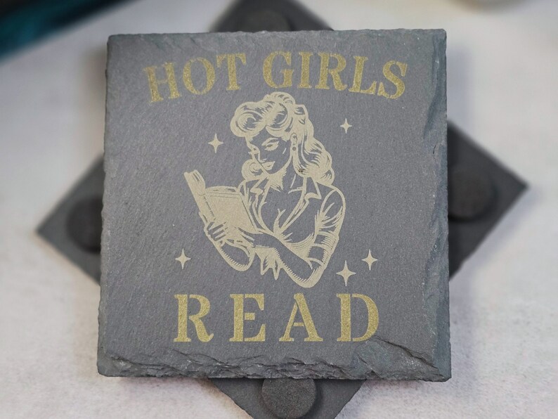 Hot Girls Read Slate Coaster, Gold Laser Engraved Gift for Book Lover ...