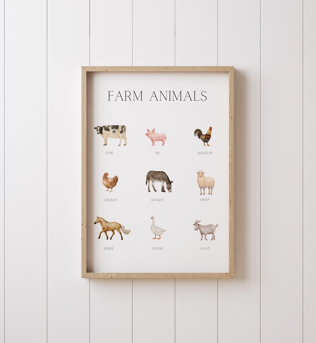 Farm Animals Poster, Nursery Decor, Educational Print (PDF Download) - Etsy
