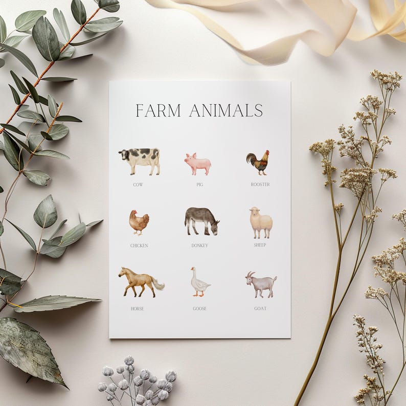 Farm Animals Poster, Nursery Decor, Educational Print (PDF Download) - Etsy