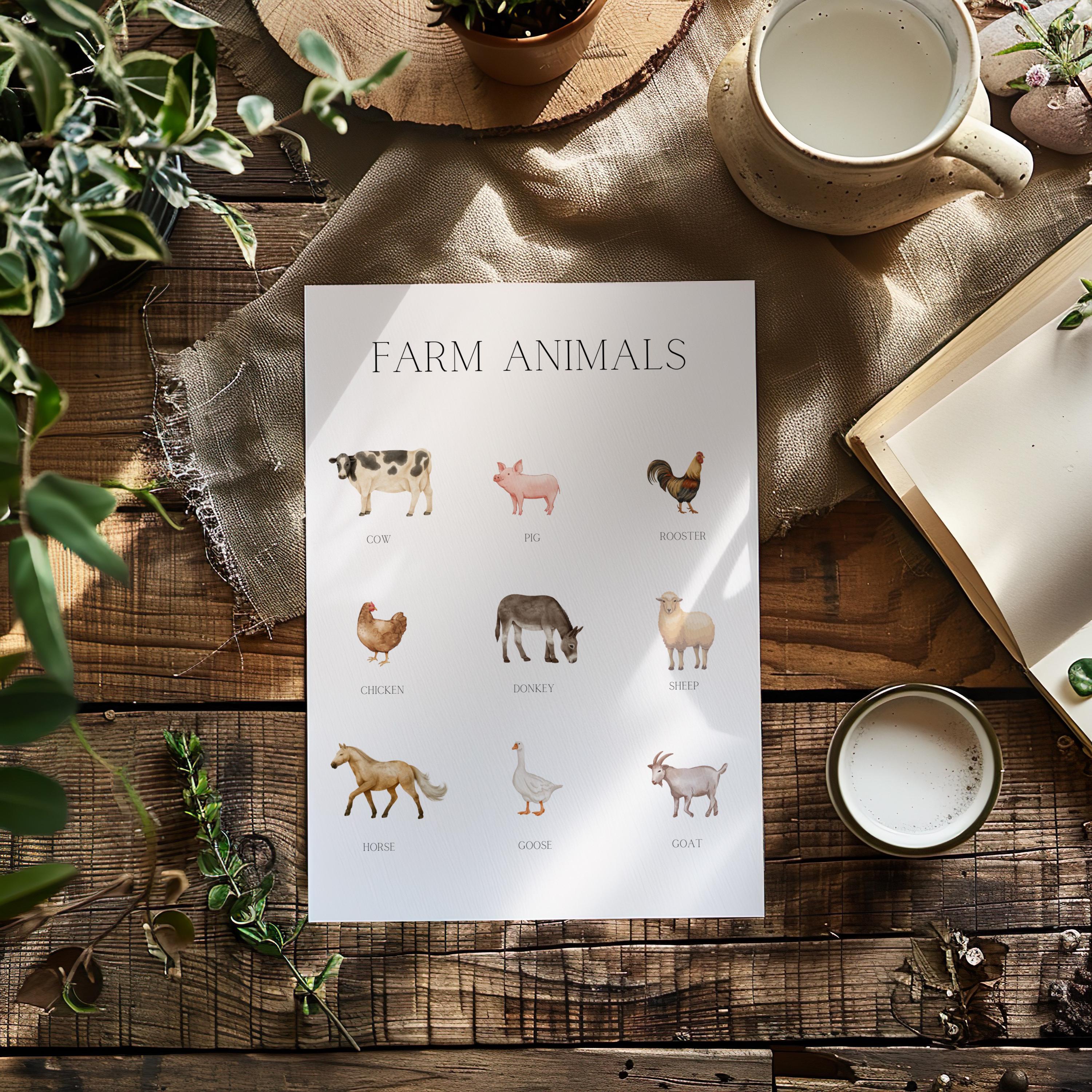 Farm Animals Poster, Nursery Decor, Educational Print (PDF Download) - Etsy