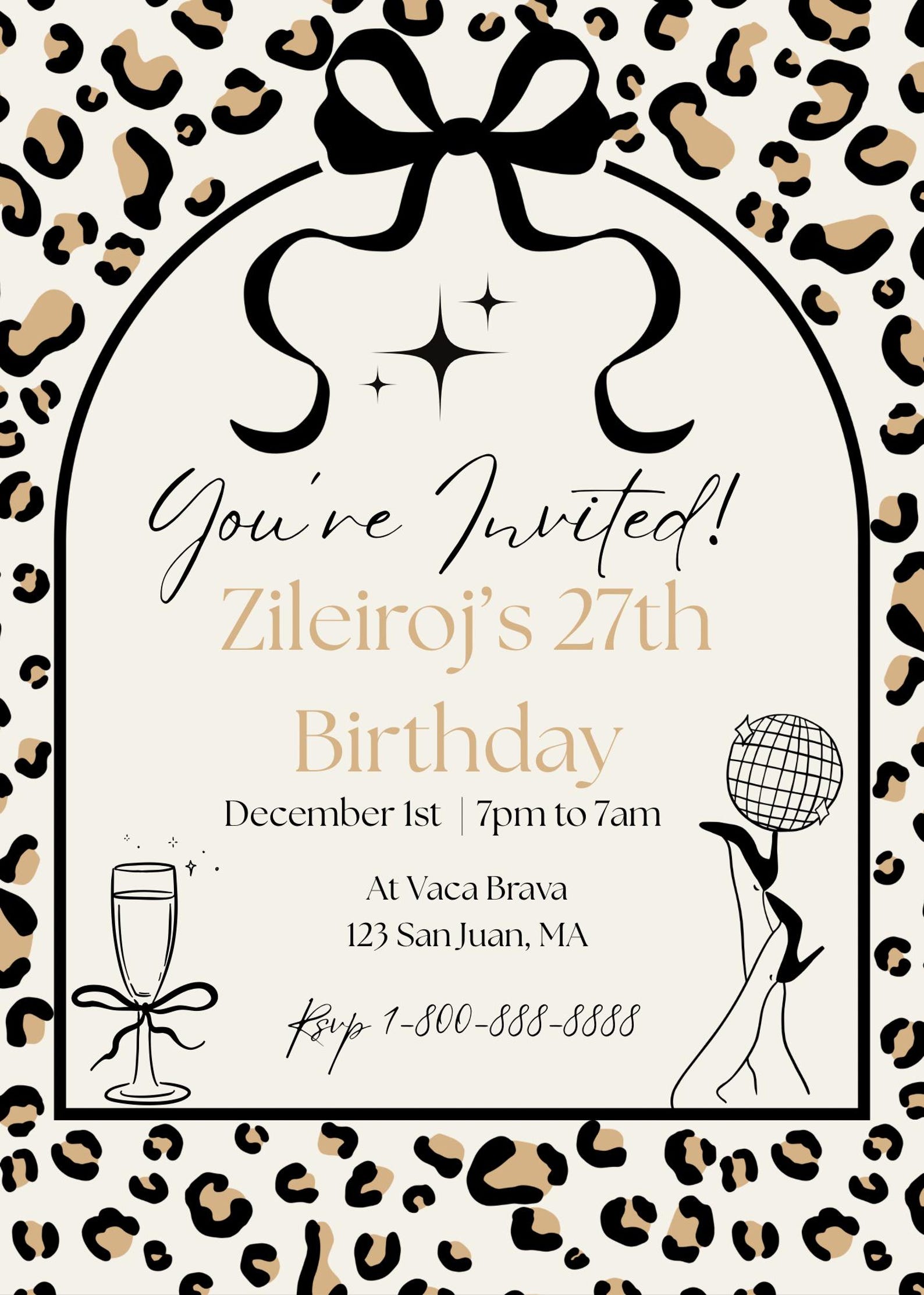 Cheetah Print Birthday Invitation Template (digital Download - Etsy