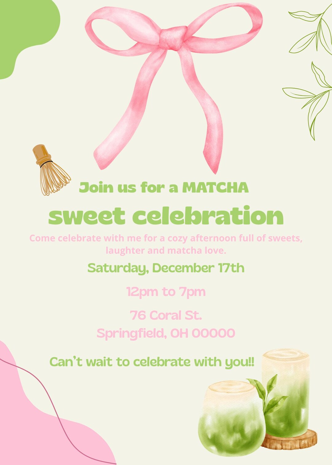Digital | Editable Matcha Invitation - Etsy
