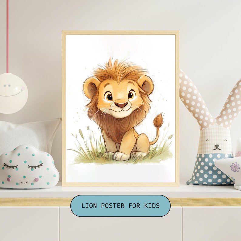Kids Lion Art Poster, Nursery Wall Art, Playroom Kids Decor, Cute Lion ...